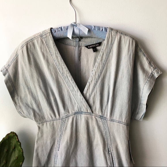 Express | Dresses | Nwt Express Chambray V Neck Mini Dress 4 | Poshmark